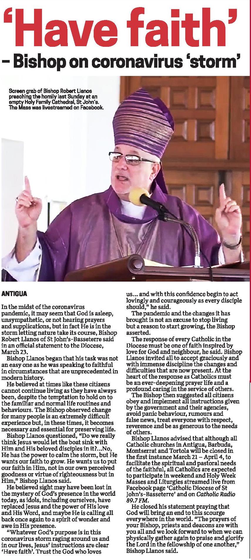 Have faith during this Coronavirus storm – Bishop Robert Llanos ...