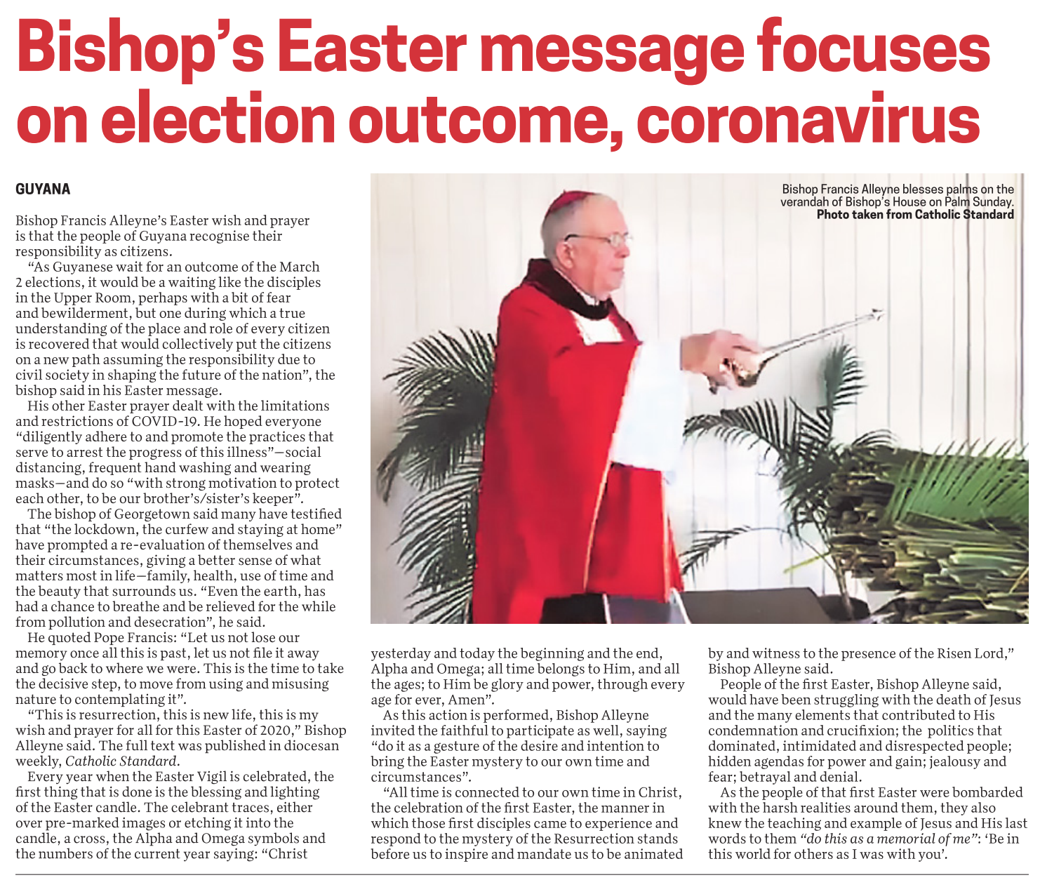 Bishop Francis Alleyne Easter Message 2020 – focus on election outcome ...